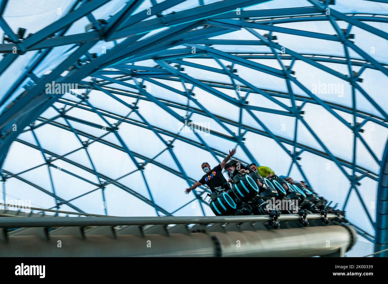 The Tron Lightcycle Power Run ride at the Shanghai Disneyland in Pudong ...