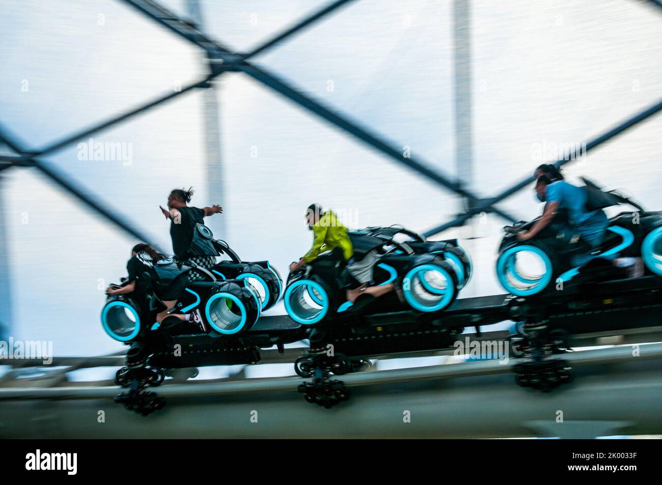The Tron Lightcycle Power Run ride at the Shanghai Disneyland in Pudong ...