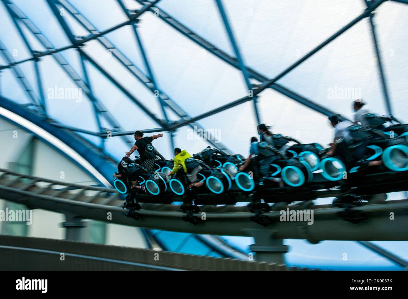 The Tron Lightcycle Power Run ride at the Shanghai Disneyland in Pudong ...