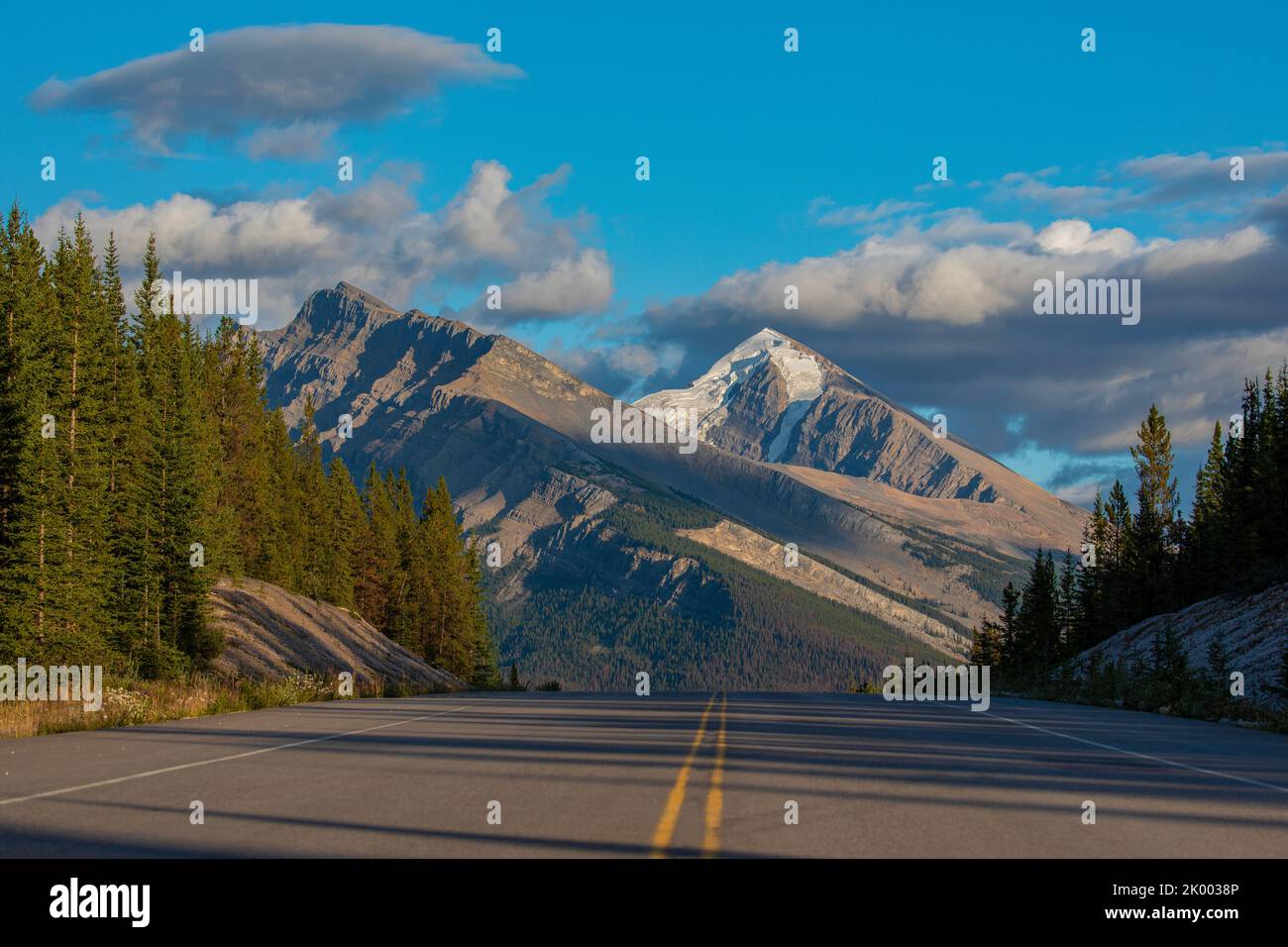 On the road from Jasper to Lake Louise: The road on Icefields Parkway ...