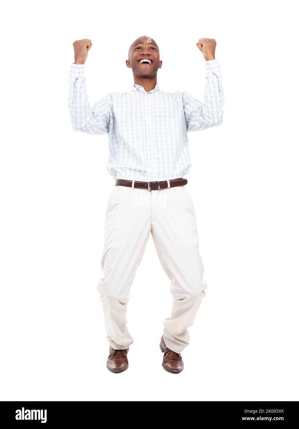 Oh yeah. Full length studio shot of a young african american man ...