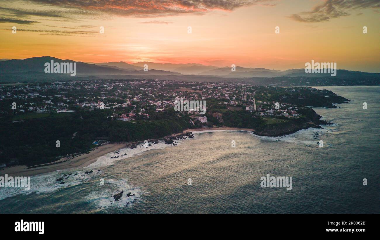 Top Notch Aerial Drone Fly Over Puerto Escondido Zicatela Beach Mexican ...