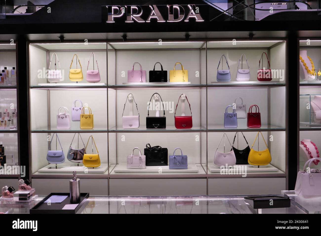 PRADA BAGS ON DISPLAY INSIDE A FASHION STORE Stock Photo - Alamy