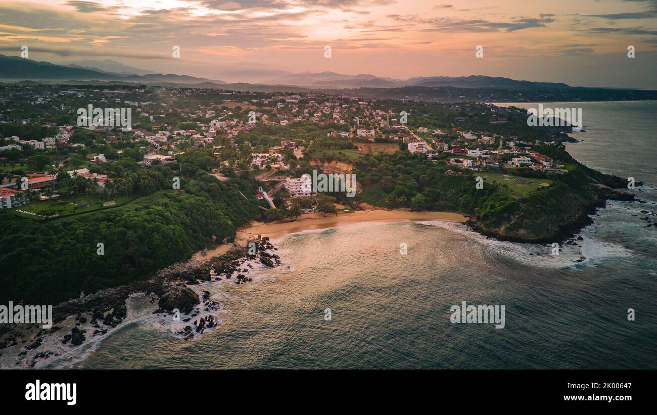 Top Notch Aerial Drone Fly Over Puerto Escondido Zicatela Beach Mexican ...