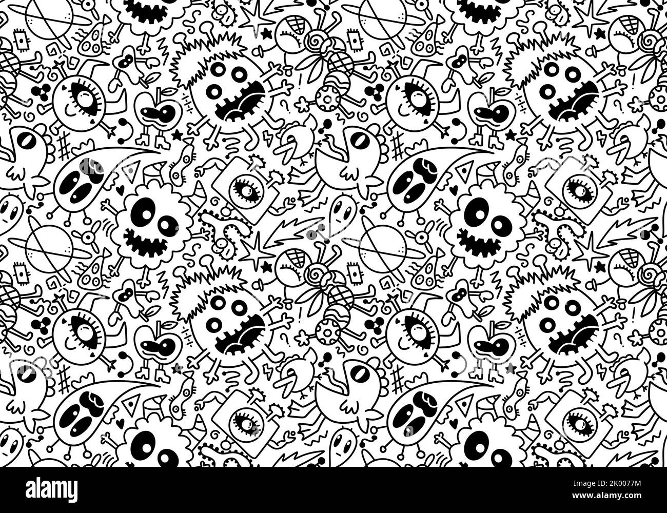 Cartoon monsters aliens seamless kids emoticons pattern for wrapping ...