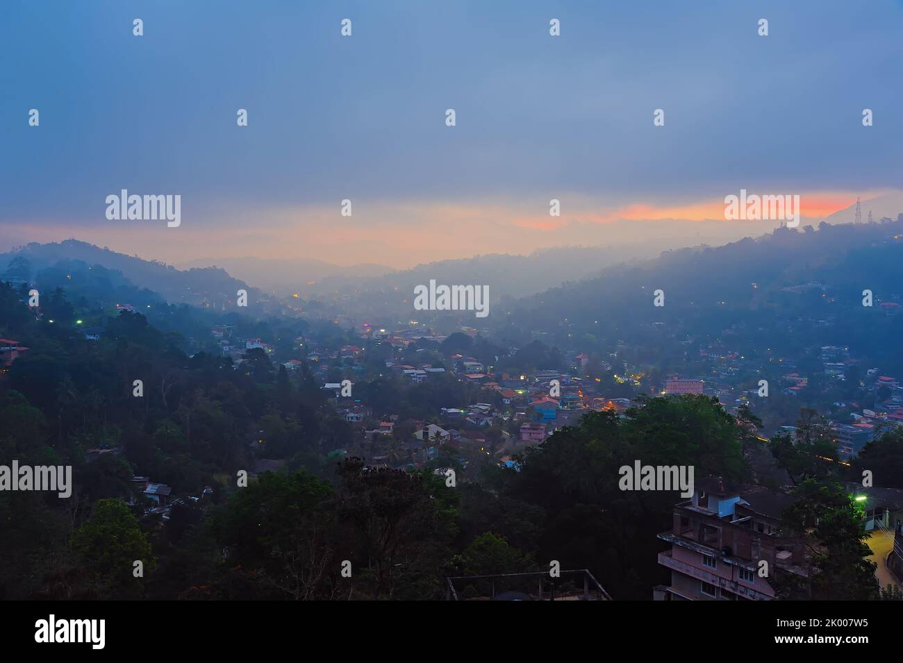 Foggy aerial panorama of Kandy, Sri Lanka at the sunrise Stock Photo ...