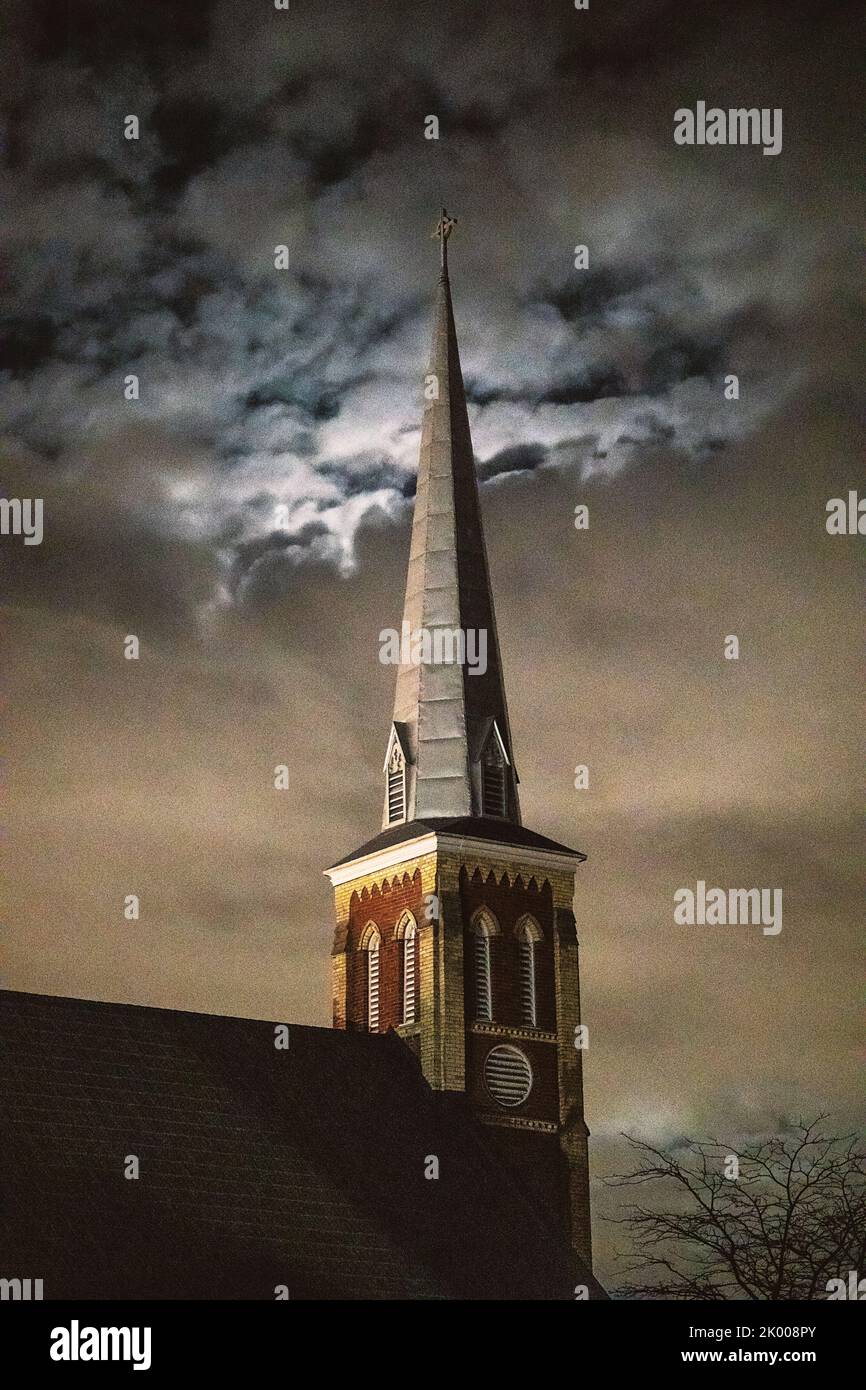 church steeple by moon light Stock Photo - Alamy