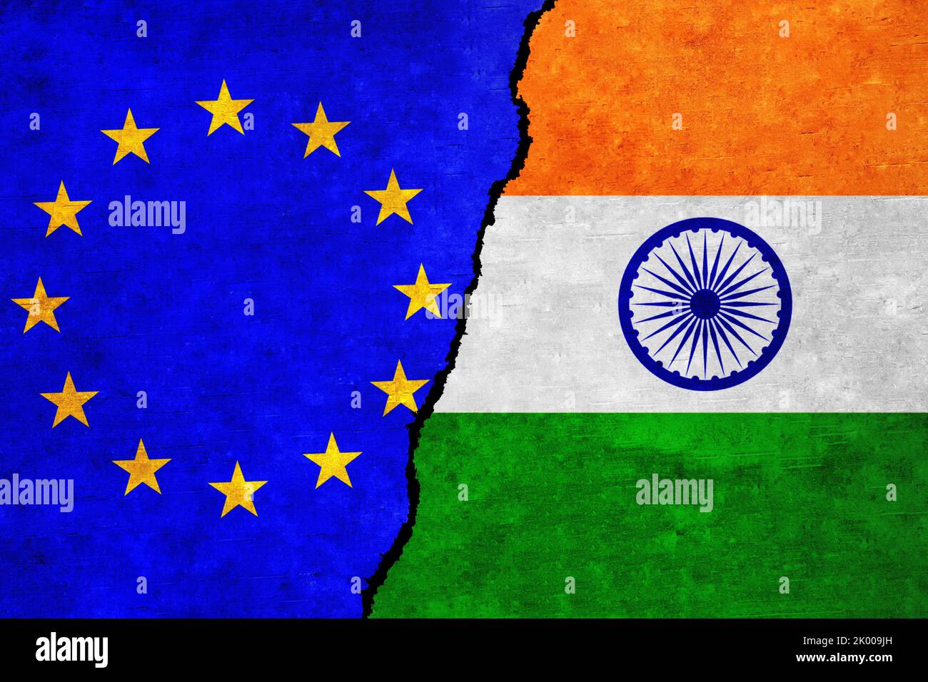 India and European Union flags together. EU India alliance, politics ...