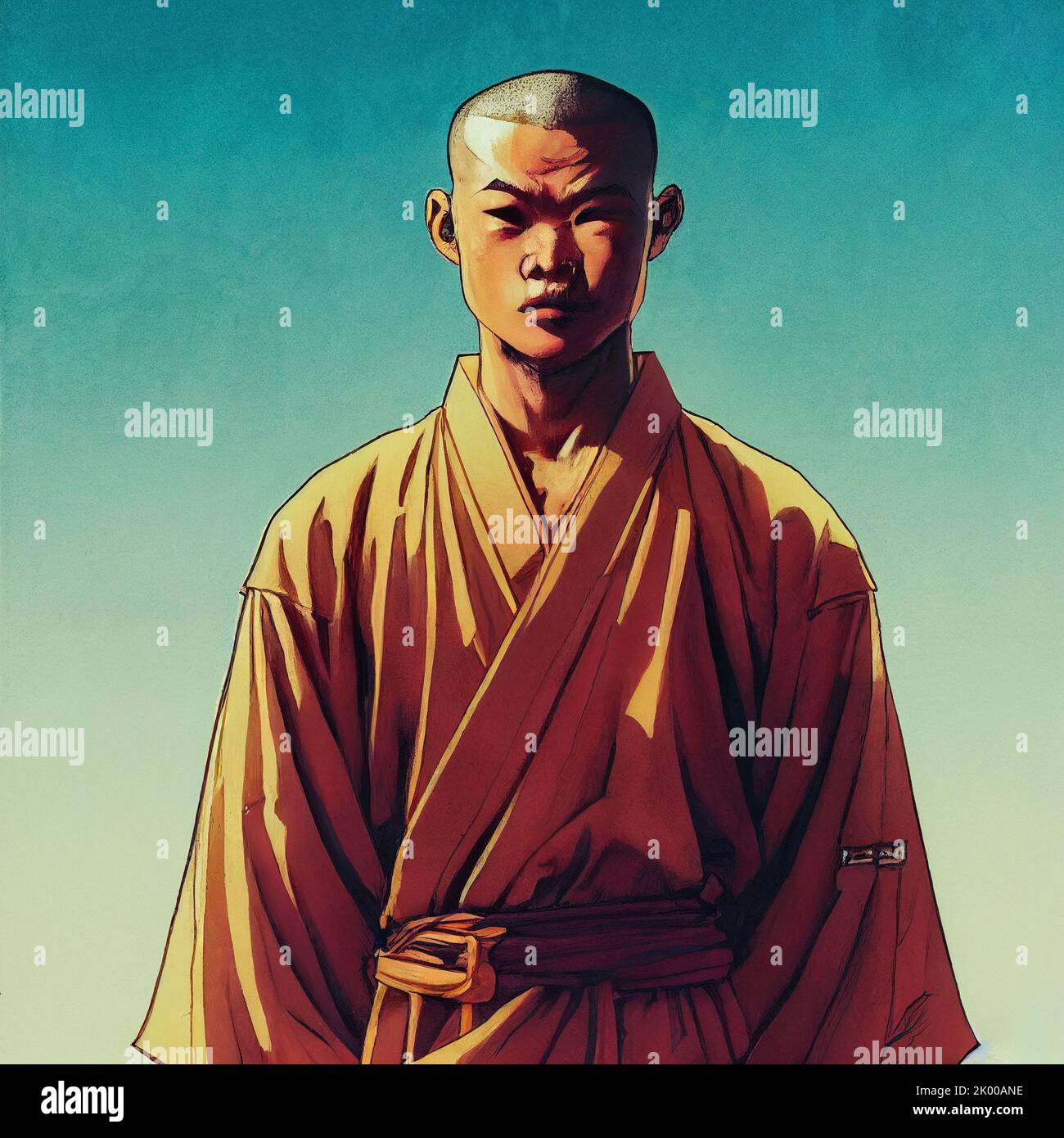 Shaolin monk portrait, cover page design, digital illustration Stock ... Shaolin monk portrait, cover page design, digital illustration Stock ...
