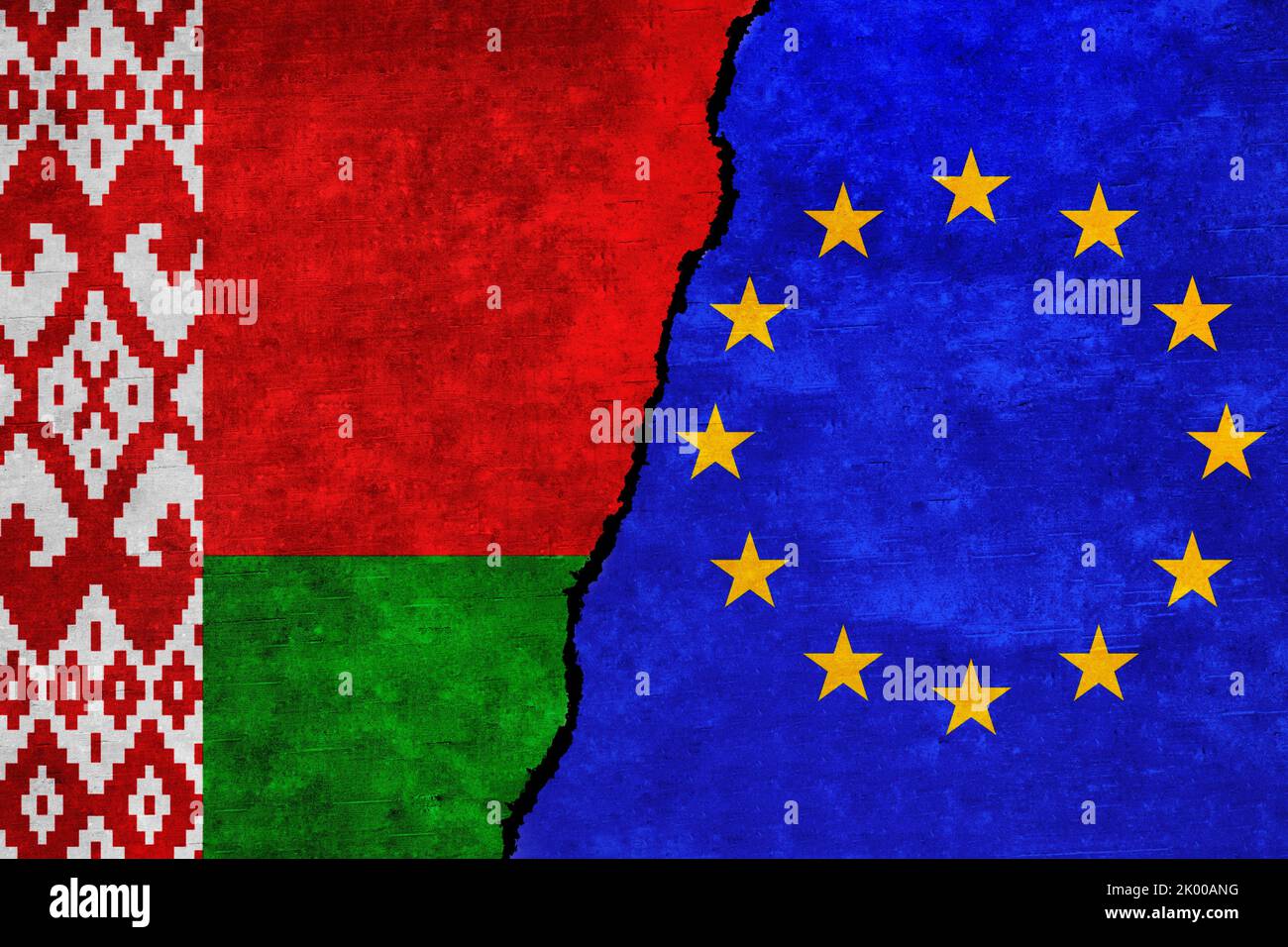 Belarus and European Union (EU) flags together. EU Belarus alliance ...