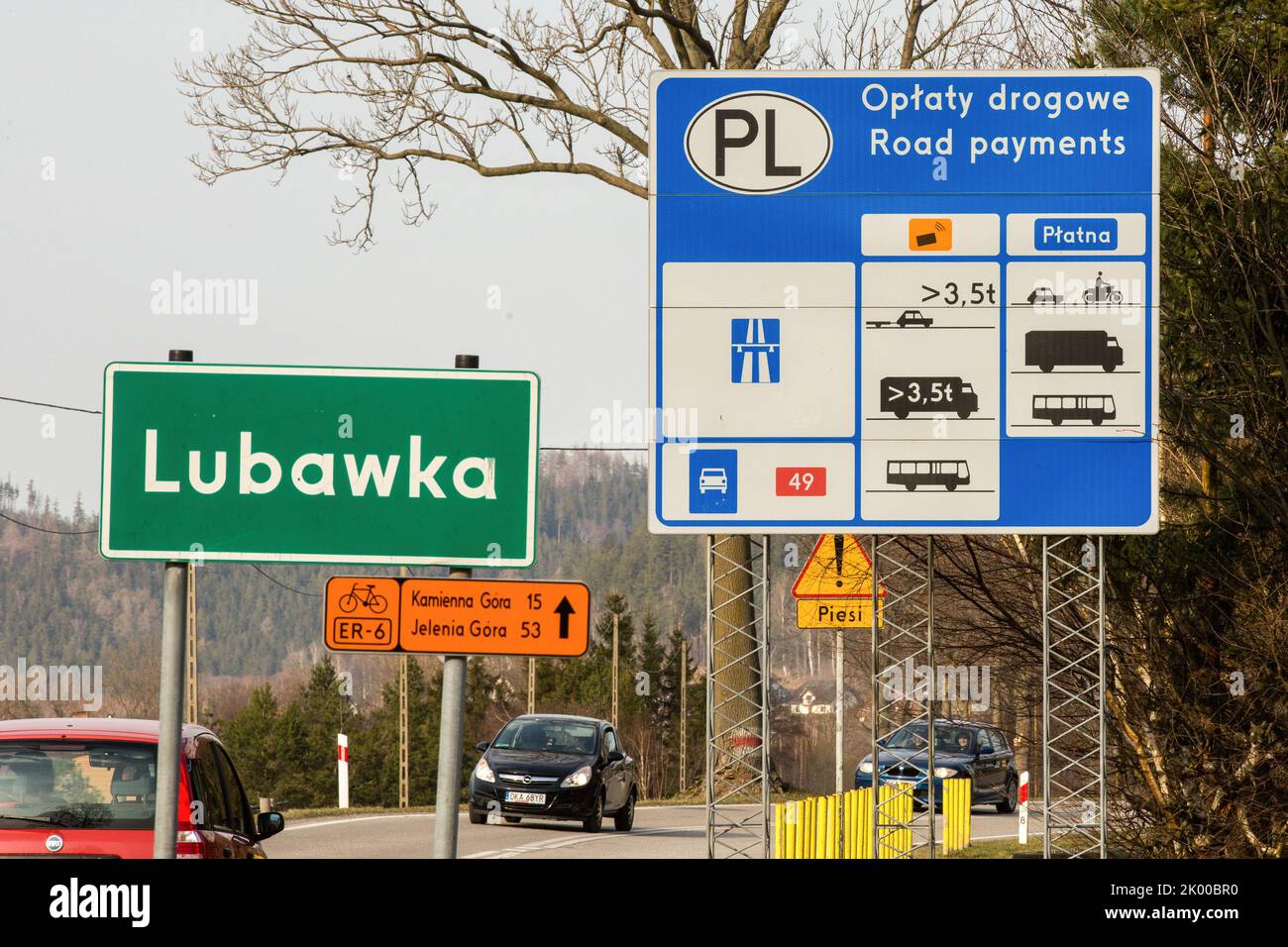 Road sign informing about the road payments in Poland seen at the ...