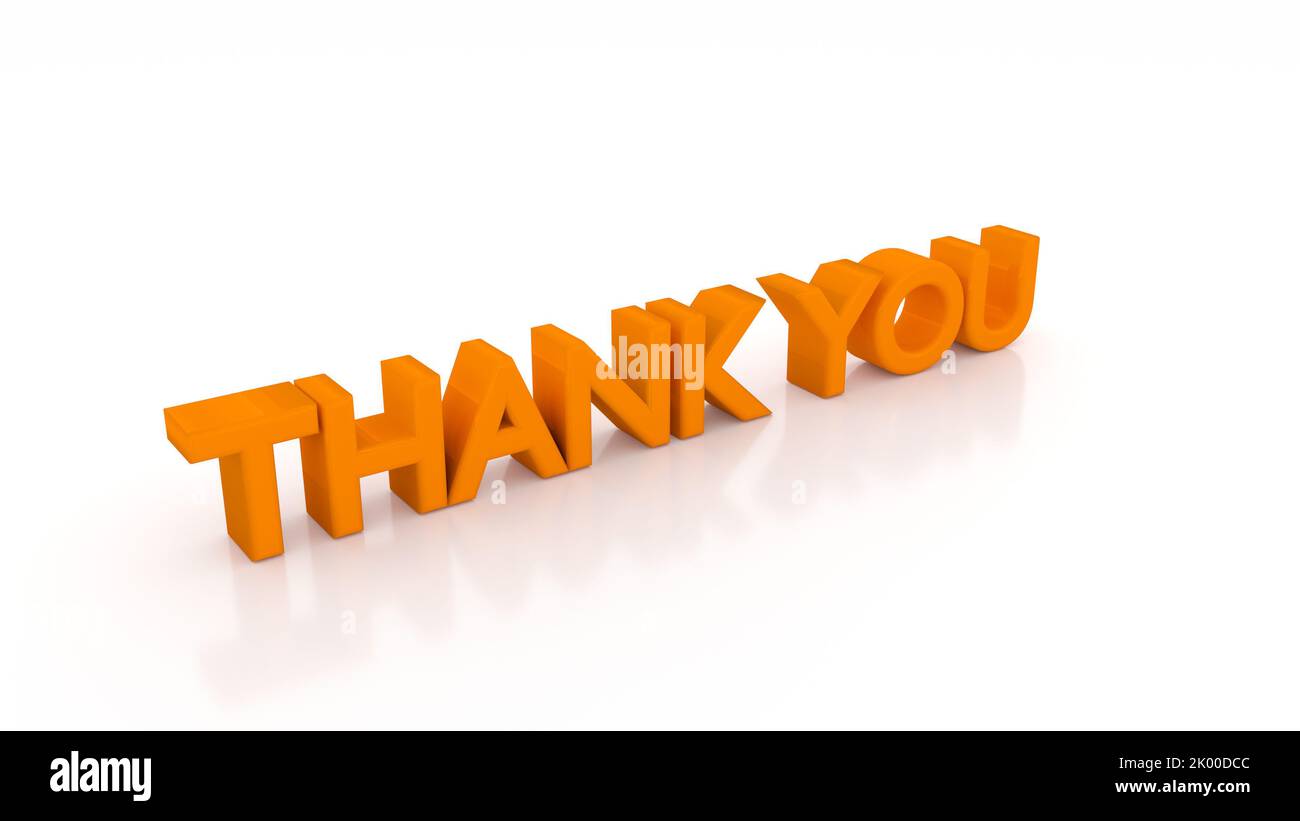 3D Thank You text placed on white background with reflection. Orange ...