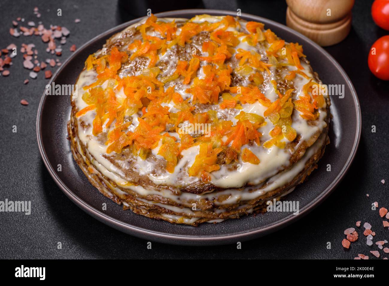 Liver cake with meat and egg, healthy protein food, rustic style Stock ...