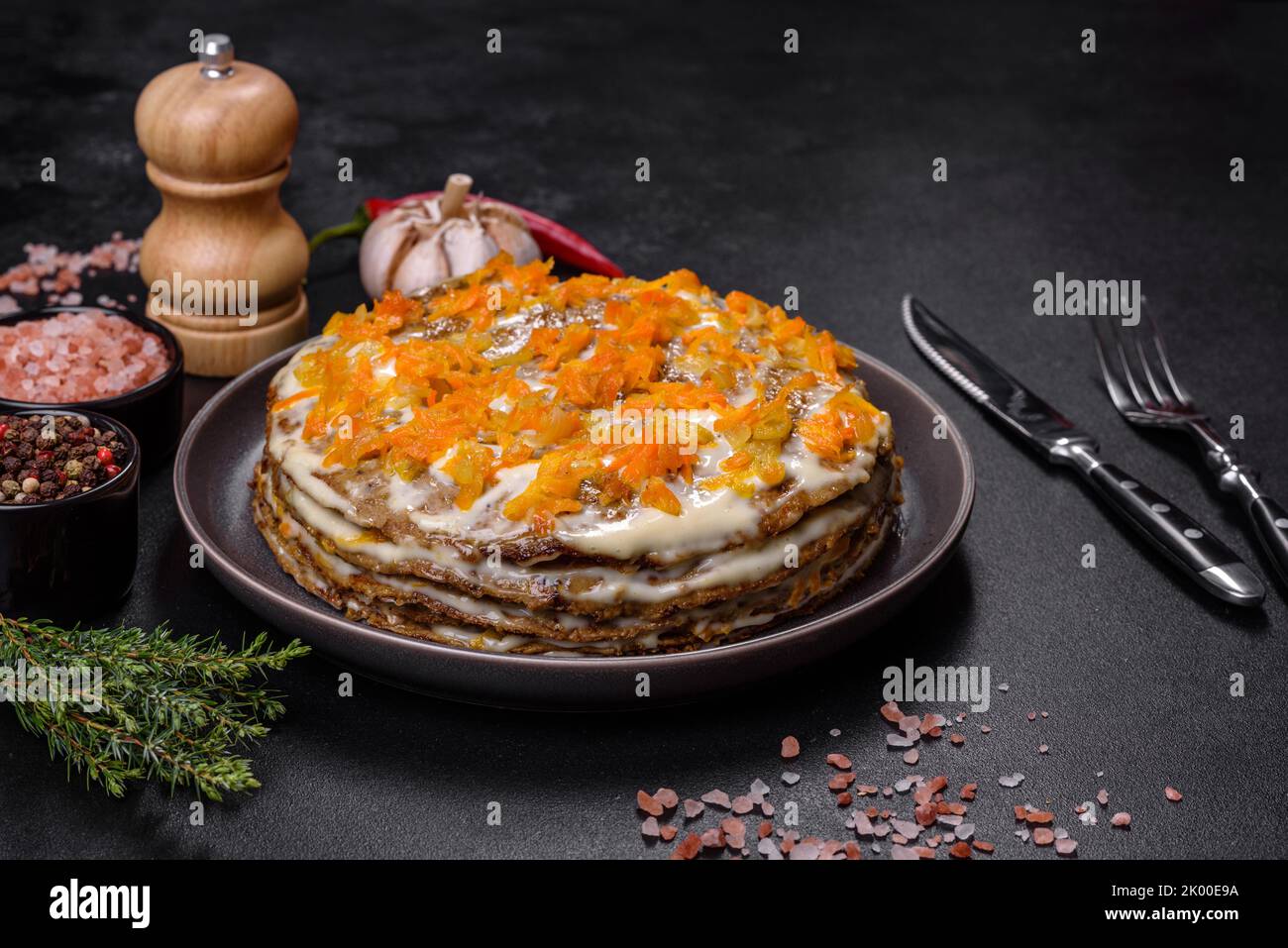 Liver cake with meat and egg, healthy protein food, rustic style Stock ...