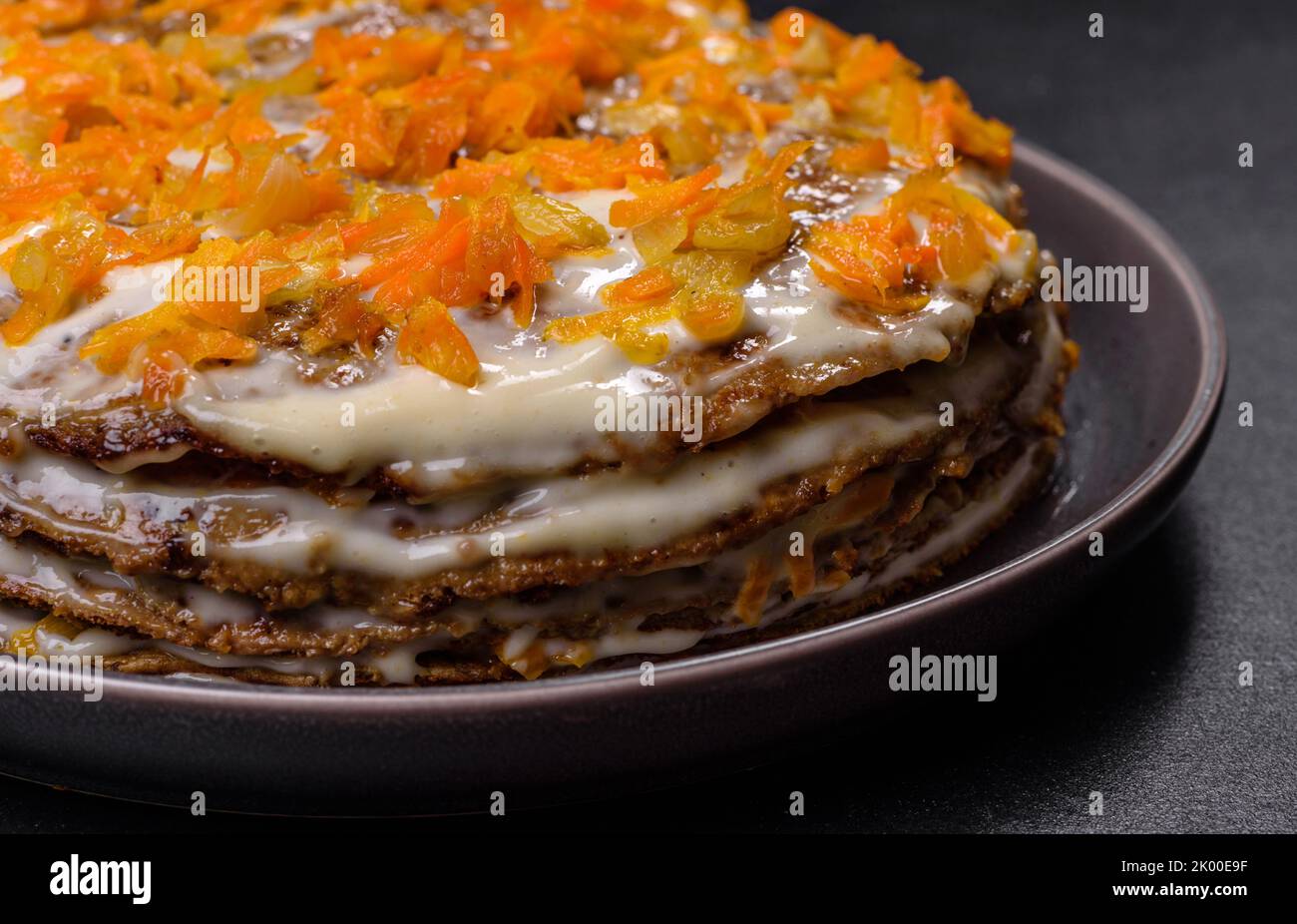 Liver cake with meat and egg, healthy protein food, rustic style Stock ...