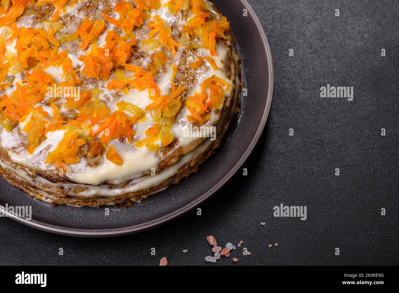 Liver cake with meat and egg, healthy protein food, rustic style Stock ...