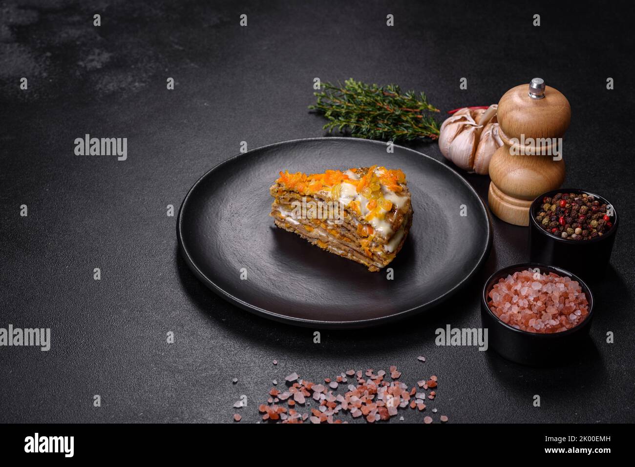 Liver cake with meat and egg, healthy protein food, rustic style Stock ...