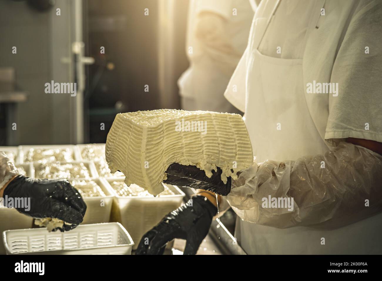 The process of producing different varieties of cheese in industry ...