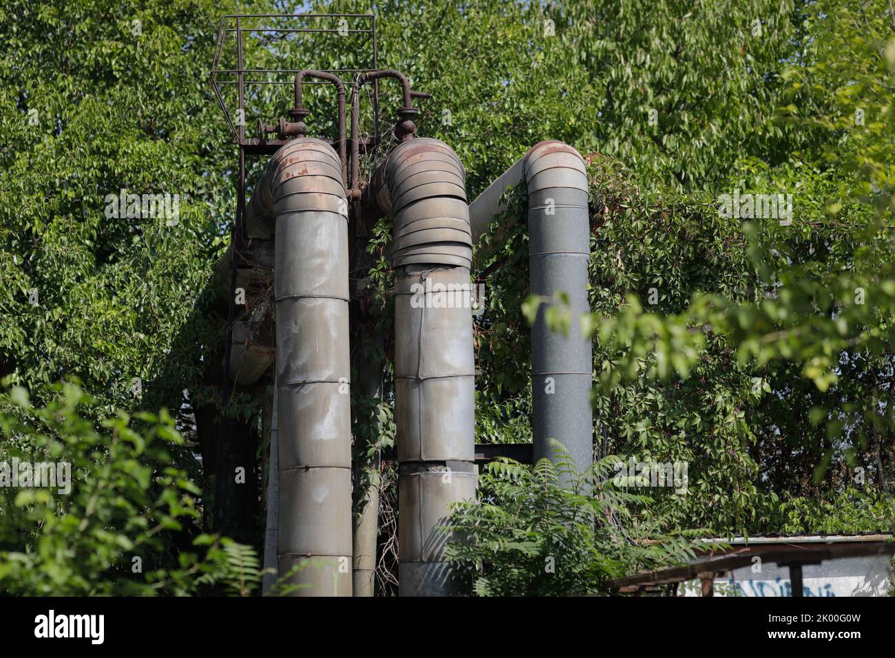 Details with old and rusty pipelines at a Romanian abandoned power ...