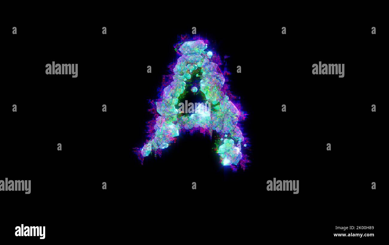abstract distortion font - blue letter A on black background, isolated ...