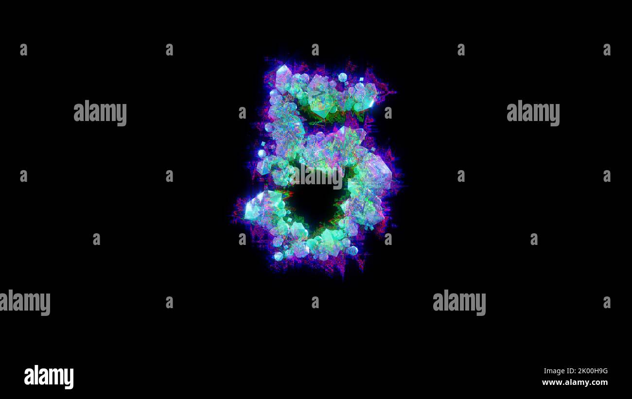 abstract glitchy font - blue number 5 on black bg, isolated - object 3D ...