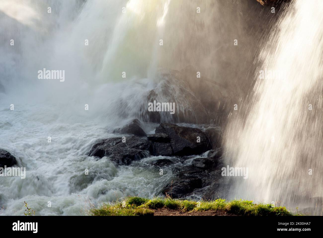 Waterfall in a mighty river in the woodland, mountain. Rocks, cliffs ...