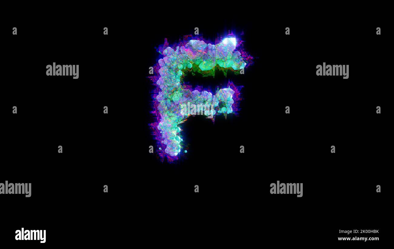 abstract distorted font - blue letter F on black background, isolated ...