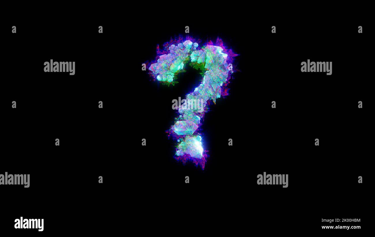 abstract distorted font - blue question mark on black backdrop ...