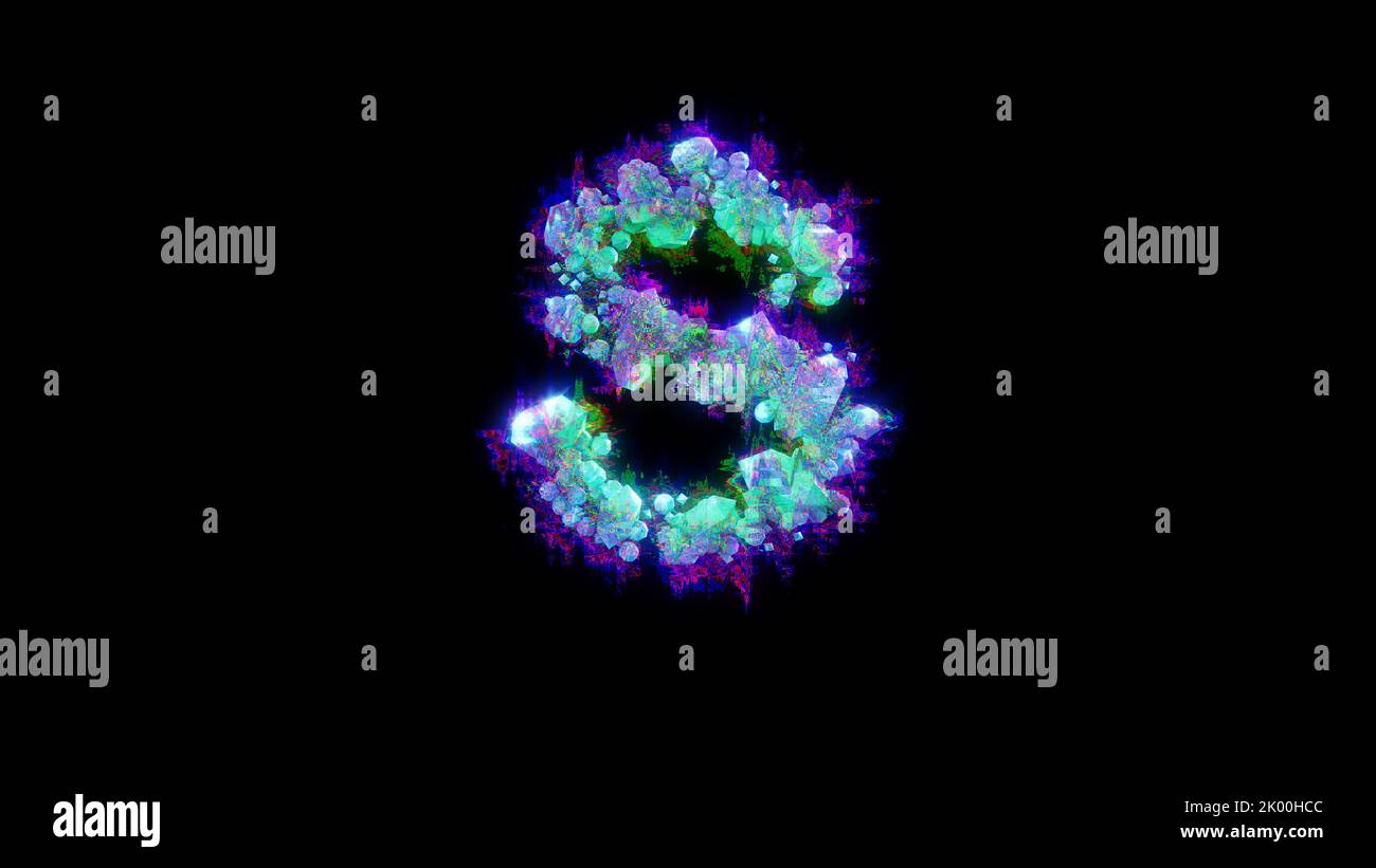 abstract distorted font - blue letter S on black background, isolated ...