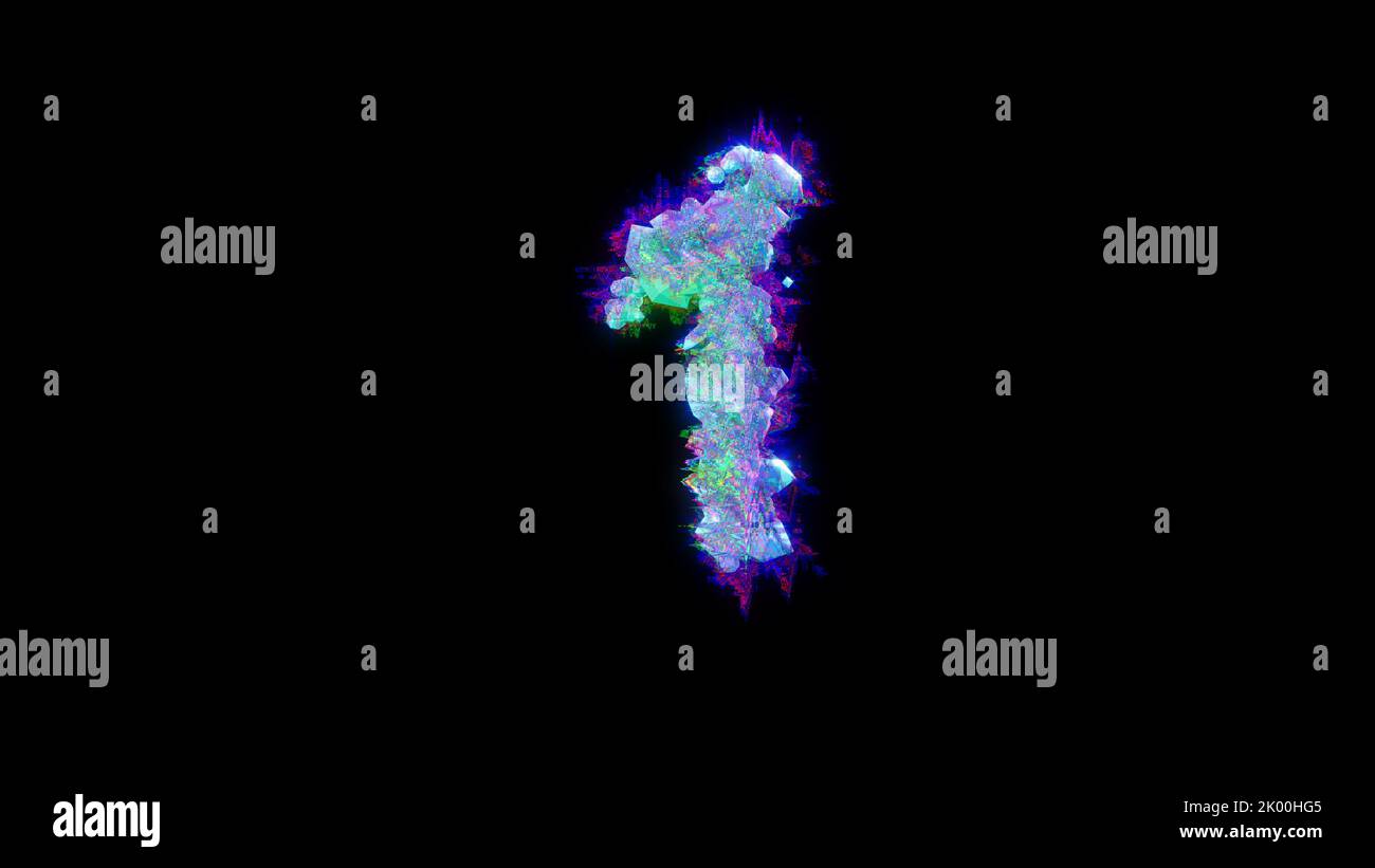 abstract glitch font - blue number 1 on black background, isolated ...