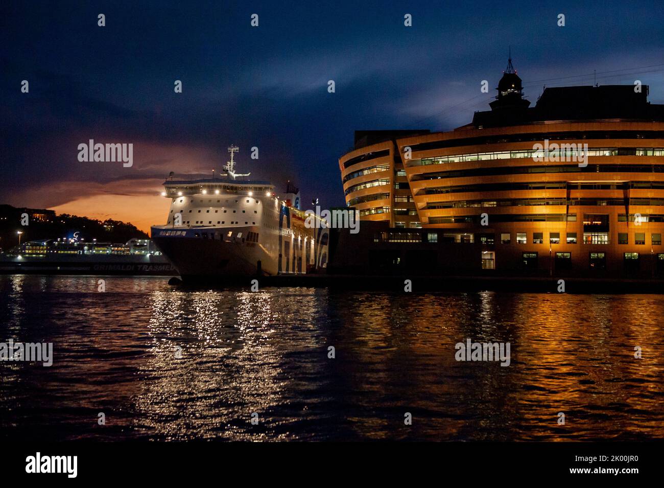 A ferry ship of the Italian shipping company Grandi Navi Veloci (GNV ...