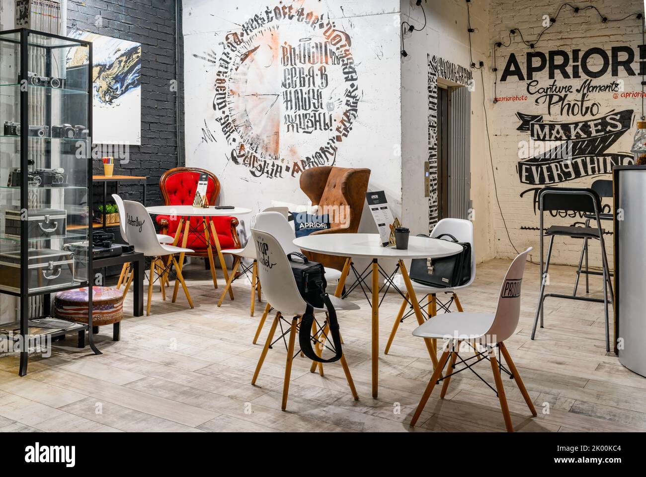 Moscow, Russia - June 13, 2019: Interior design of Industrial loft ...