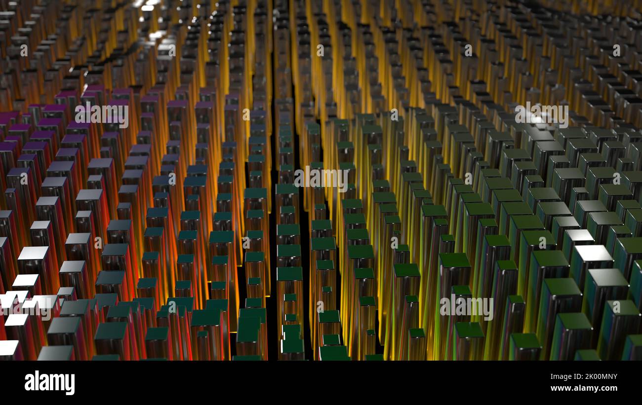3D rendering of metallic bars in beautiful formation with bright ...