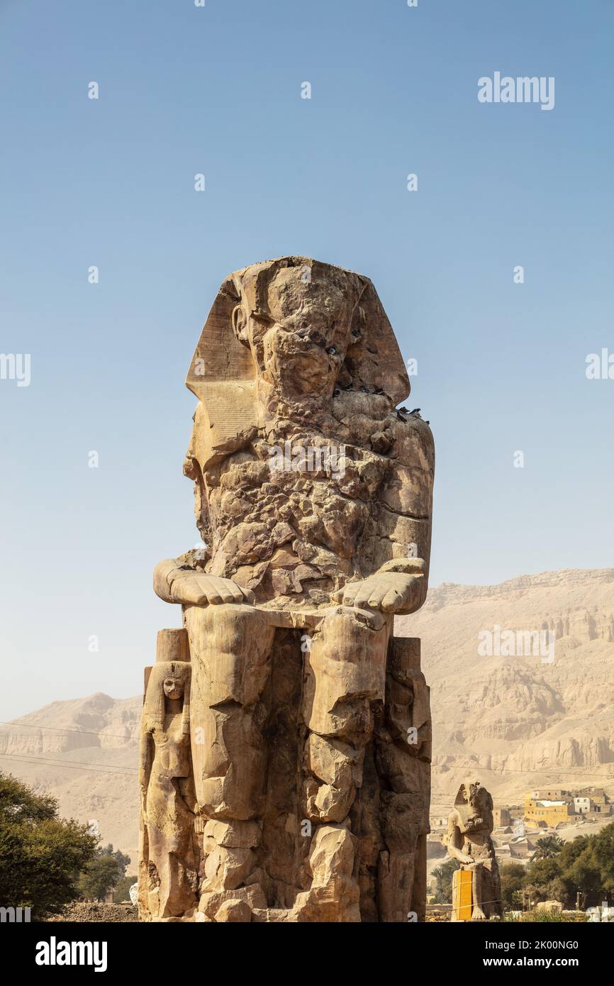 Beautiful daytime view of the Colossi of Memnon. Two large stone ...