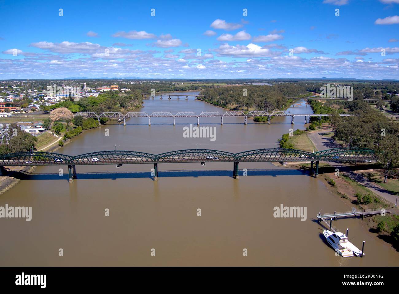 Aerial of the Burnett Traffic Bridge crossing the Burnett River at ...