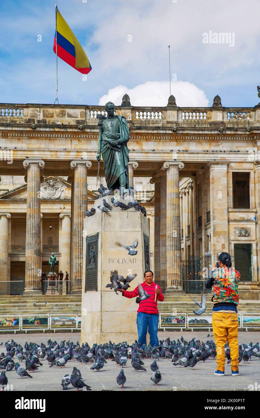 Colombia, Bogota, on Plaza de Bolivar in front of the Capitolio ...