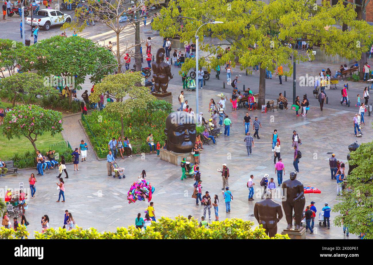 Colombia, Medellin, part of Plaza Botero with 4 of the 23 statues ...
