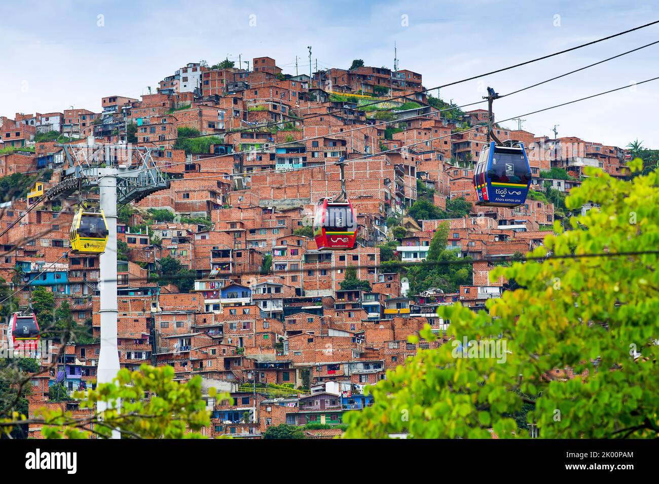 Colombia, Medellin,Cable transport with a gondola is one of the social ...