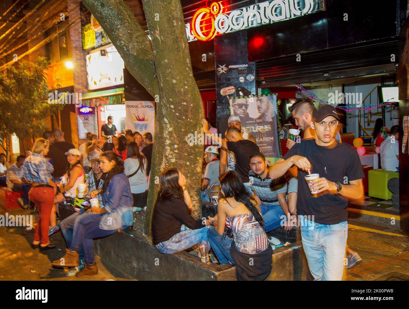 Colombia, Medellin, a cafe or club in El Poblado where young people are ...