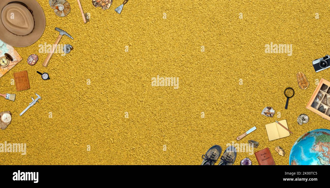 Topview of Set Fieldwork Geology Tools on Textured Yellow Background ...