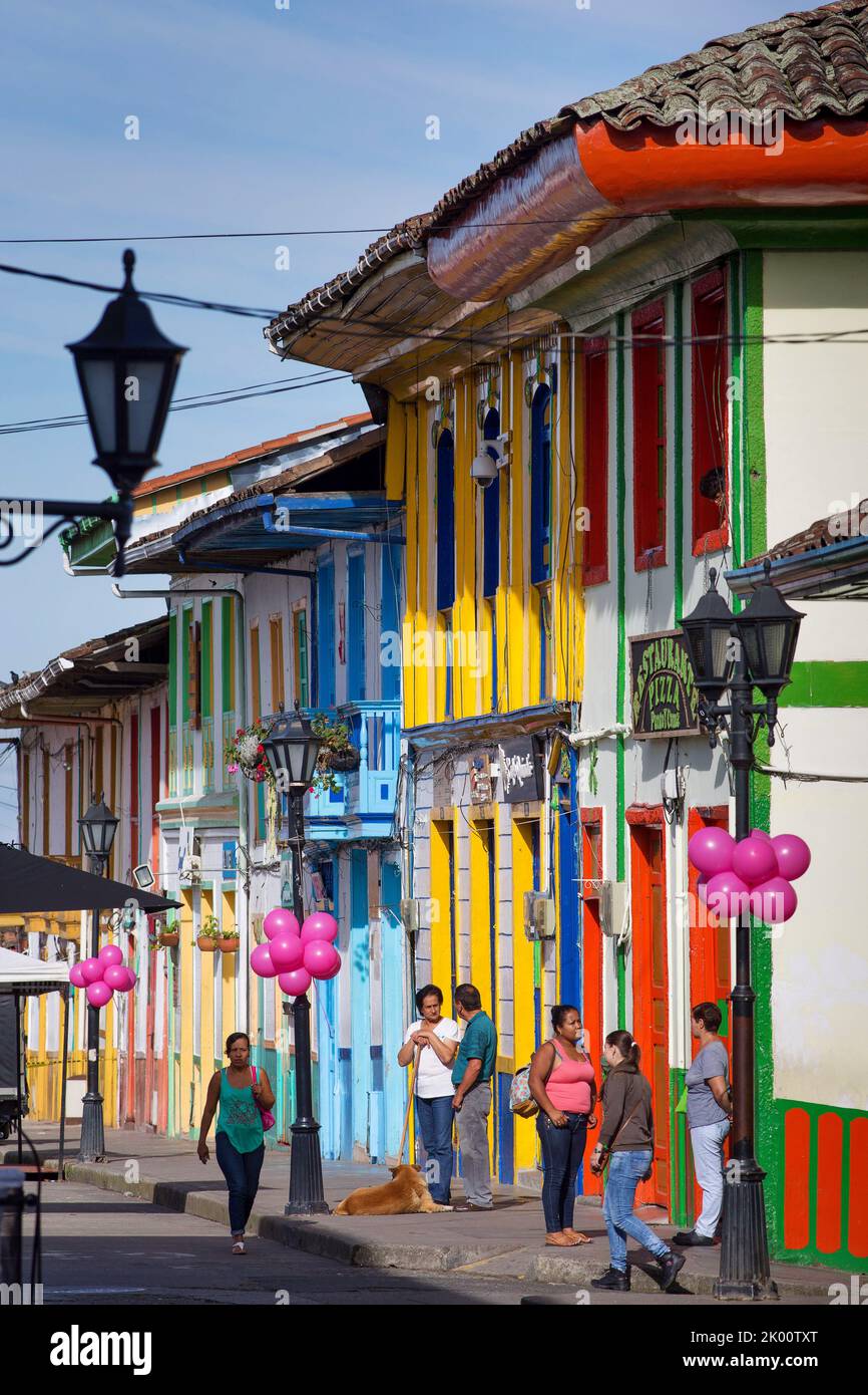 Colombia, Zona Cafetera, colorfull houses in Salento village Stock ...
