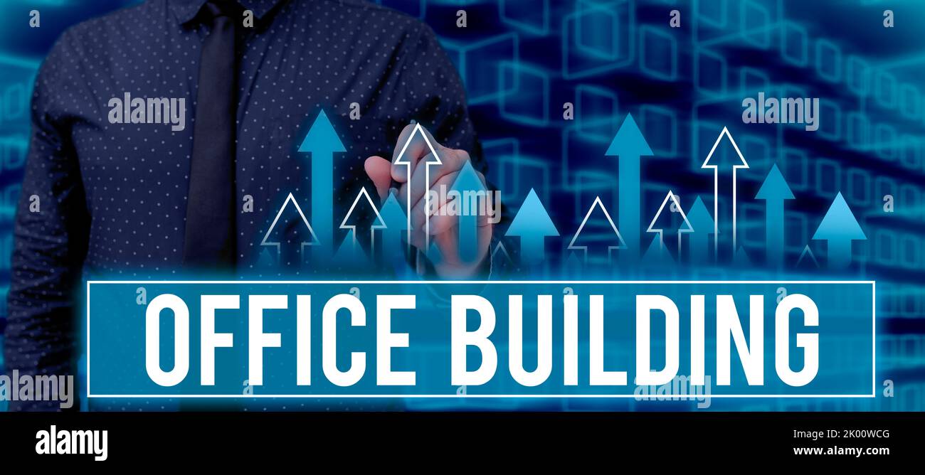 Hand writing sign Office BuildingCommercial buildings are used for ...