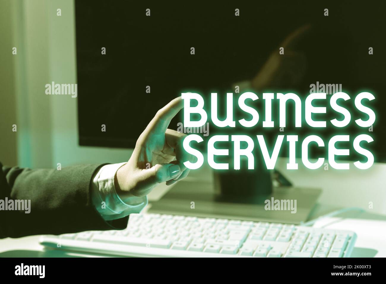 Hand writing sign Business ServicesProvides intangible products ...
