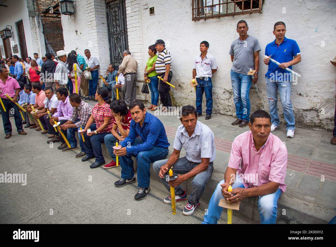 Colombia, Papayan,a week before may 1, women bring the statue of christ ...