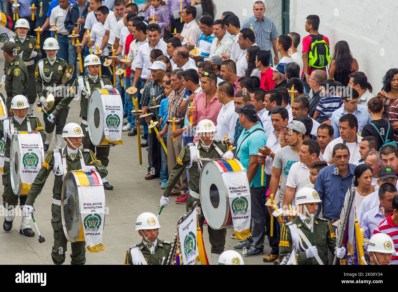 Colombia, Papayan,a week before may 1, women bring the statue of christ ...