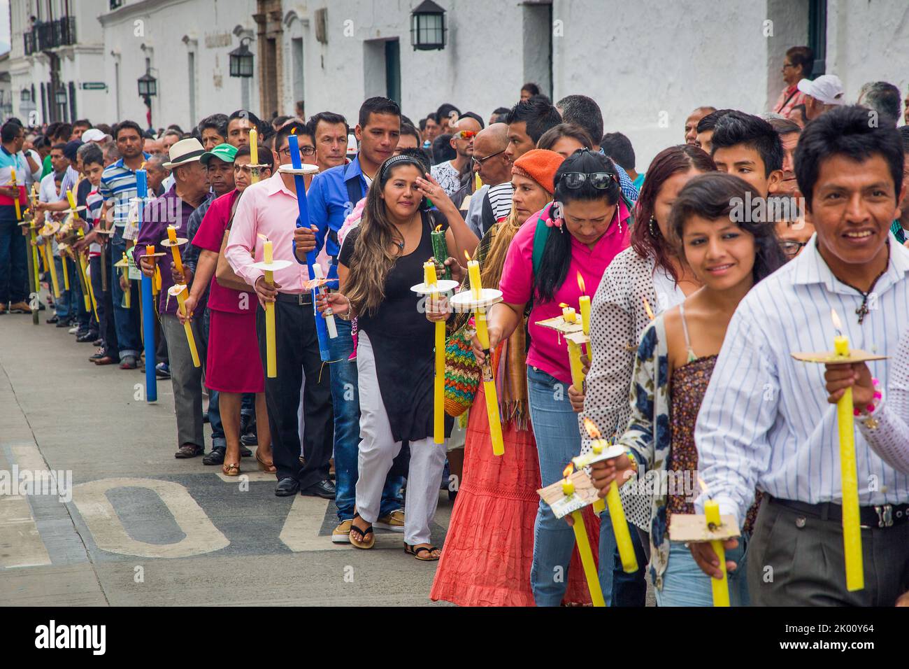 Colombia, Papayan,a week before may 1, women bring the statue of christ ...