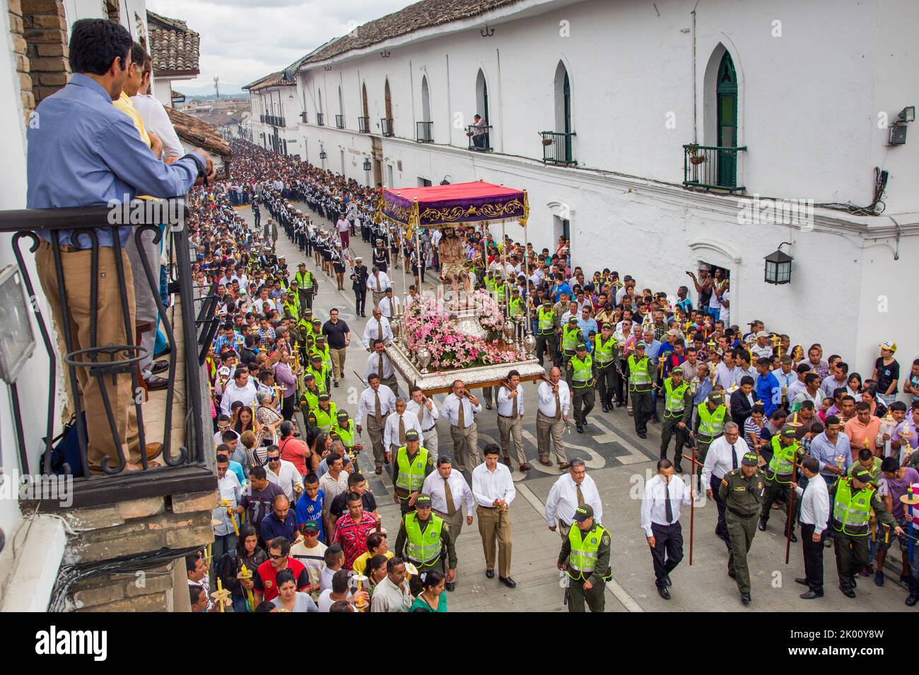Colombia, Papayan,a week before may 1, women bring the statue of christ ...