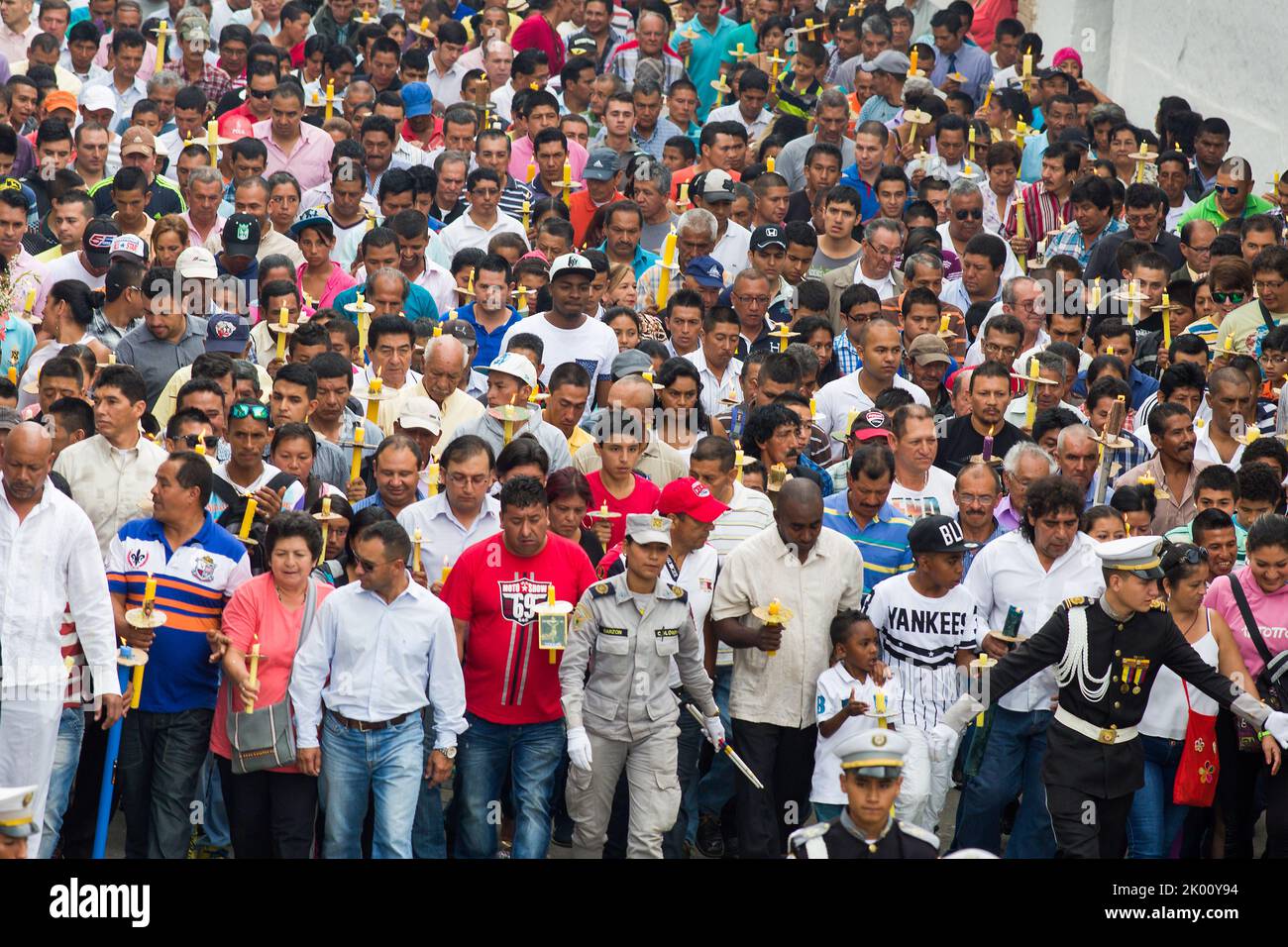 Colombia, Papayan,a week before may 1, women bring the statue of christ ...