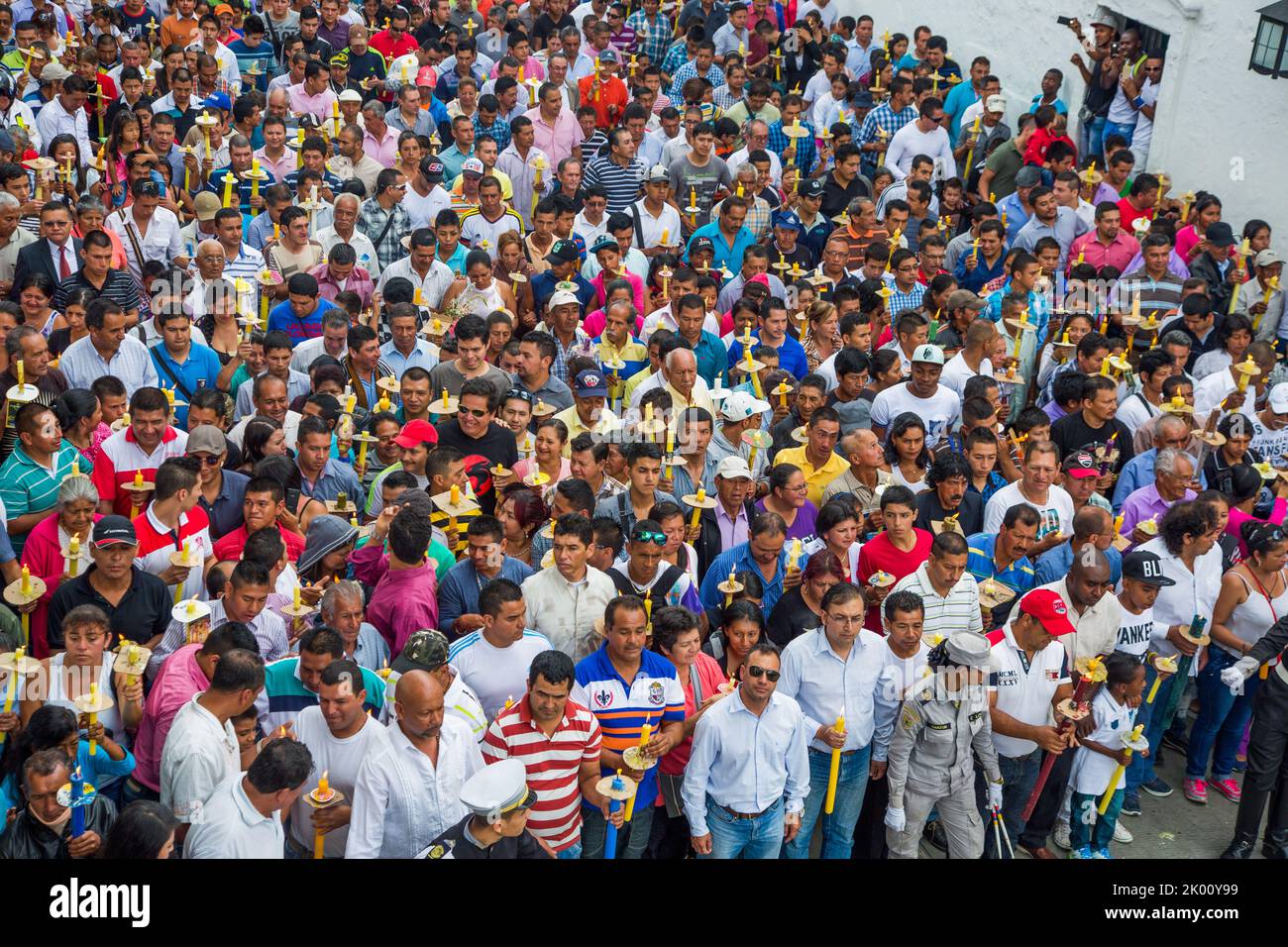 Colombia, Papayan,a week before may 1, women bring the statue of christ ...