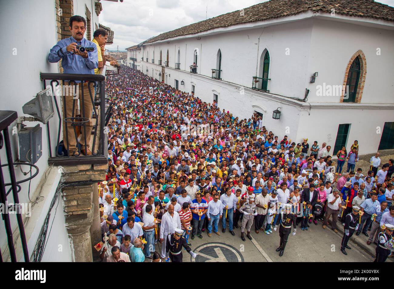 Colombia, Papayan,a week before may 1, women bring the statue of christ ...